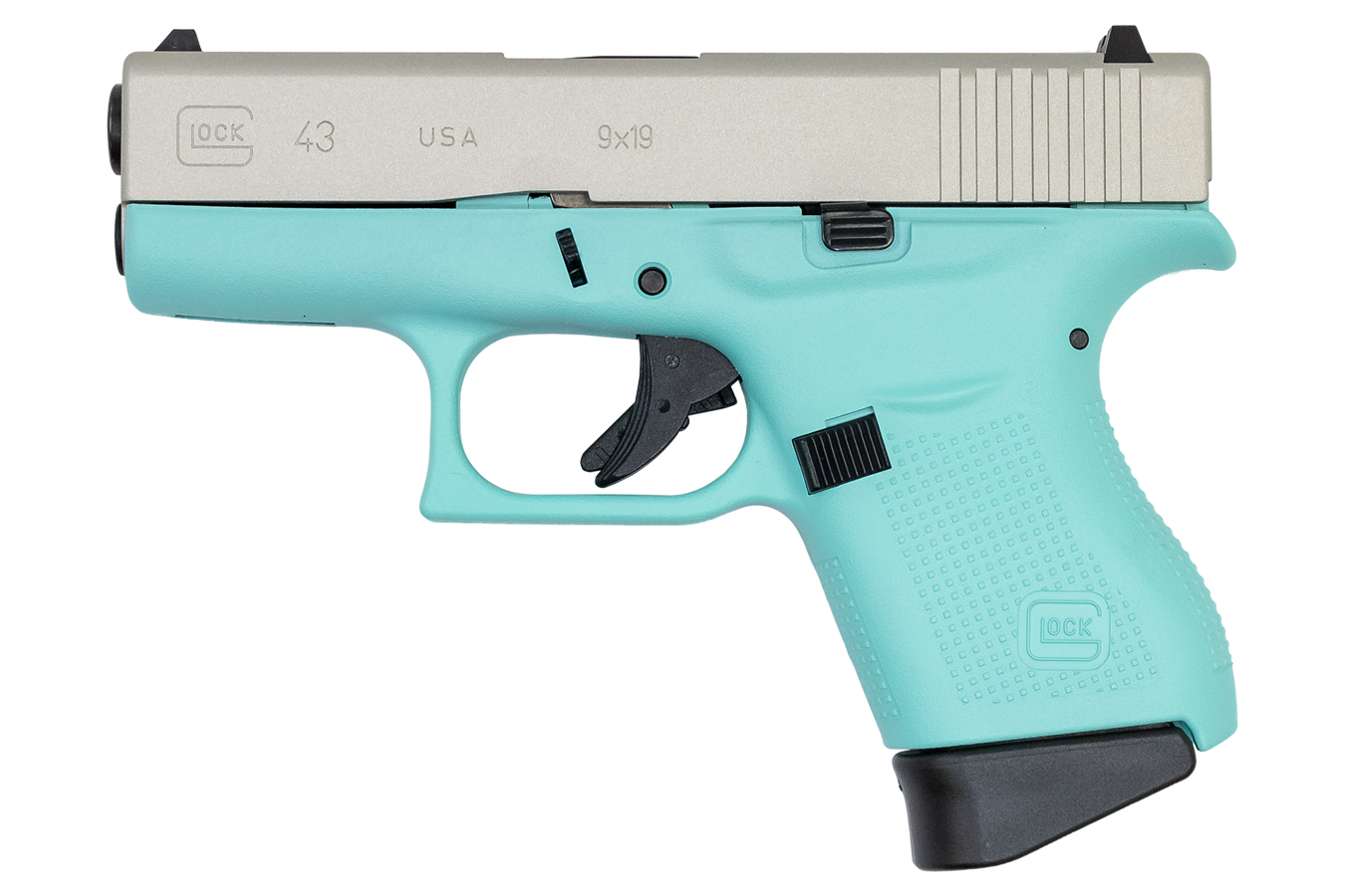 Buy 43 9mm Single Stack Pistol with Robins Egg Blue Cerakote Frame and ...