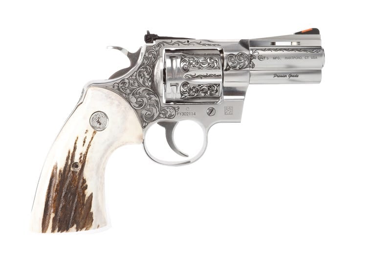 Buy COLT FIREARMS PYTHON ENGRAVED STAINLESS .357 MAG 3″ BARREL 6-ROUNDS W/ ELK STAG GRIPS online ...